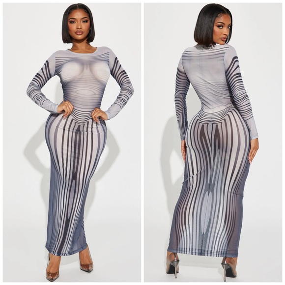 Dresses | Masterpiece The Ultimate Sexy Subliminal Print Mesh Maxi Dress | Poshmark